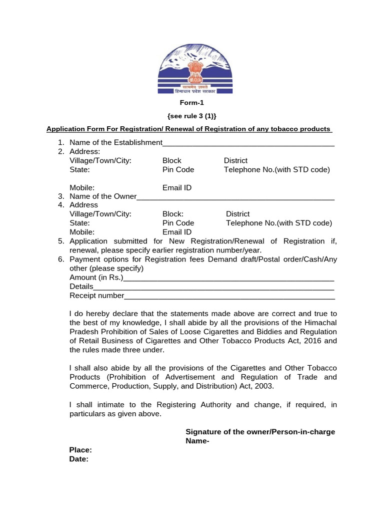Form 1 Application Form For Registration Renewal of Registration of Any ...