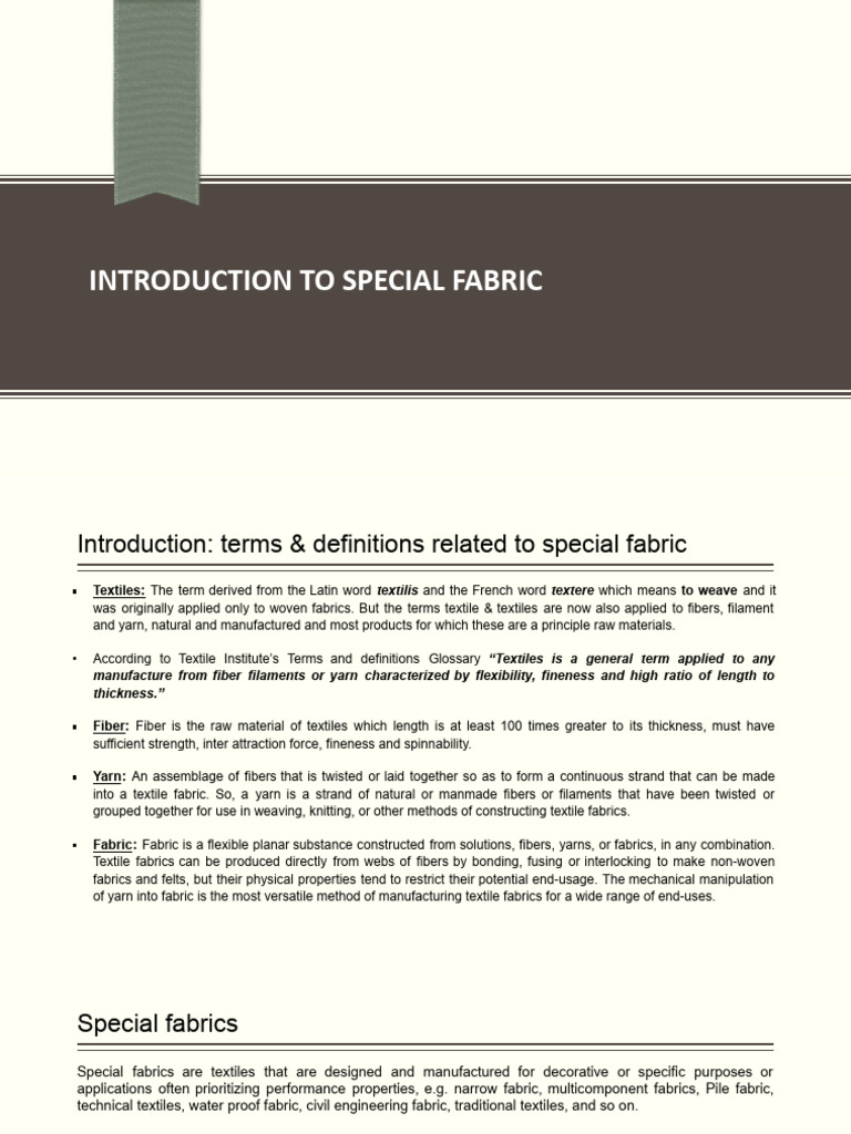 Introduction to Special Fabrics Guide | PDF | Textiles | Yarn