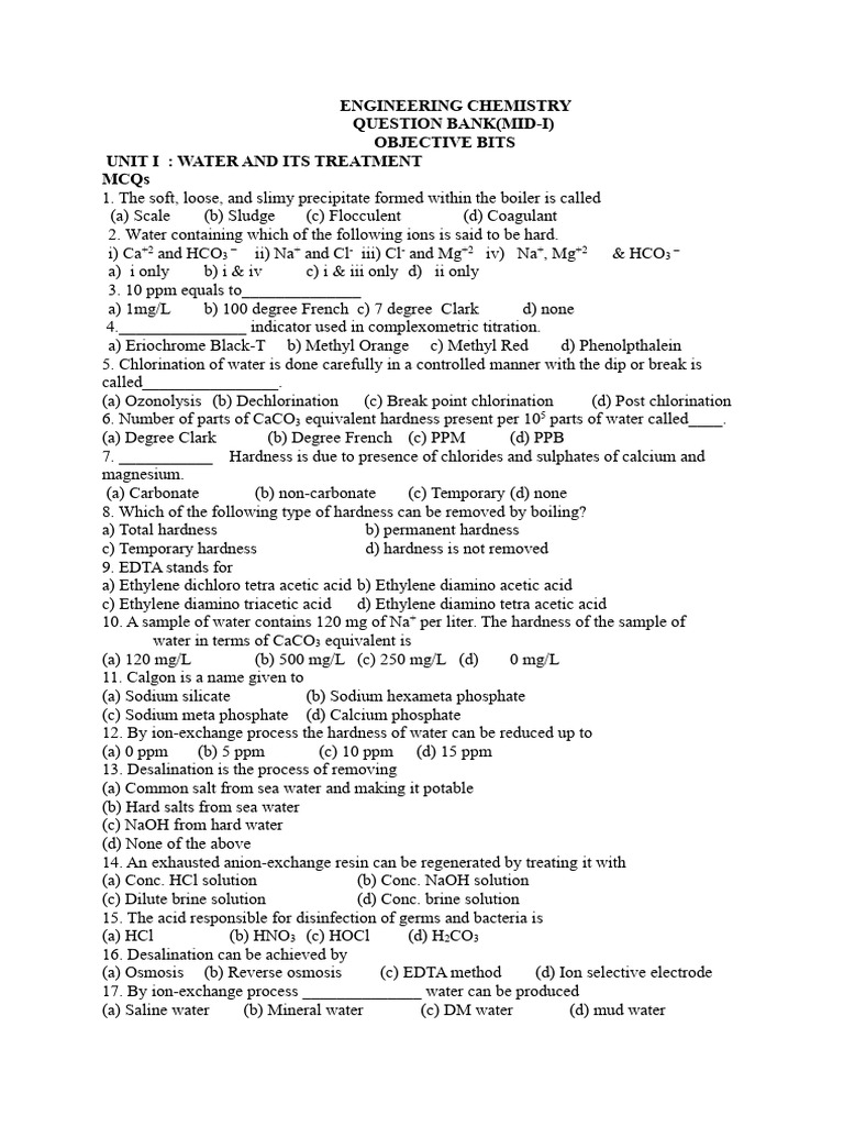 Engineering Chemistry Mid-I Question Bank | PDF | Corrosion ...