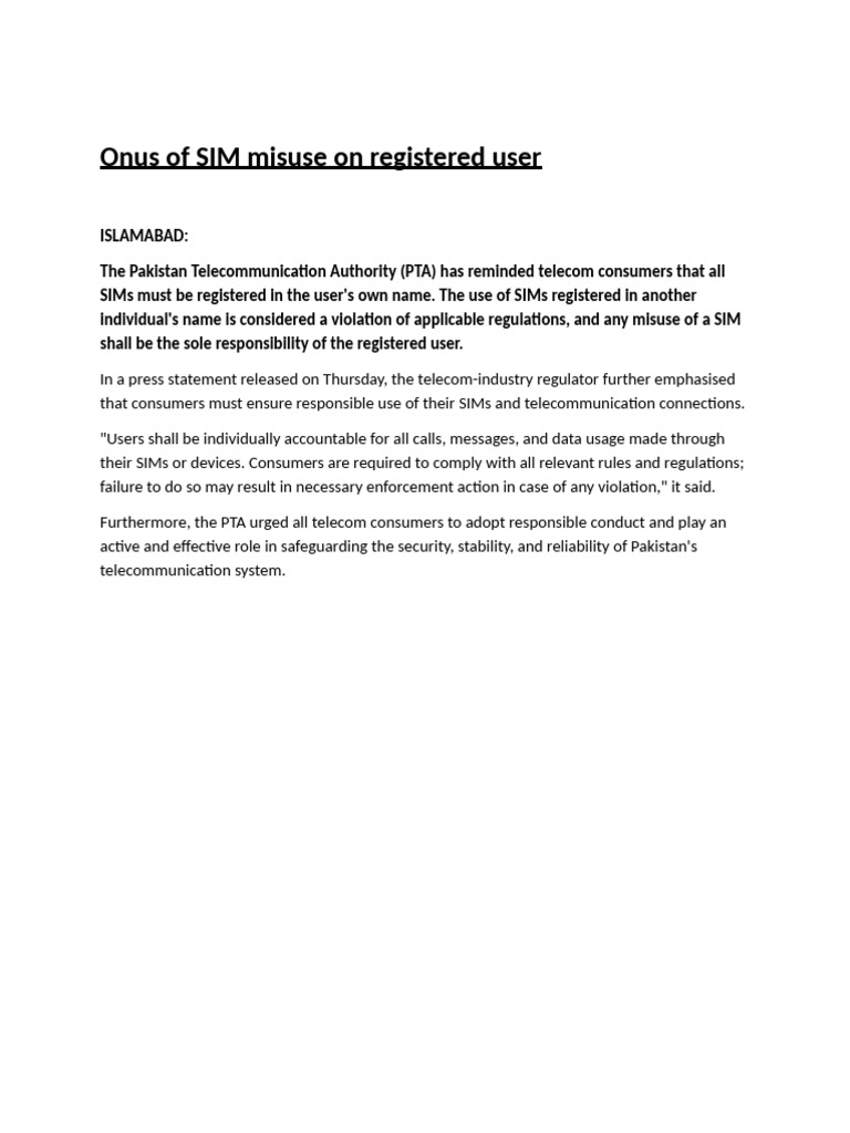 5.onus of SIM Misuse On Registered User | PDF | Telecommunications ...
