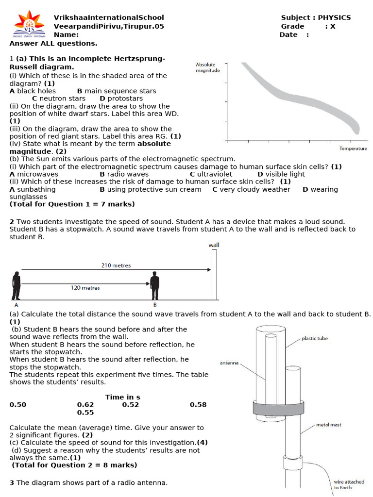 01-Grade 10 Full Portion Paper 70 Marks | PDF | Transformer | Sound