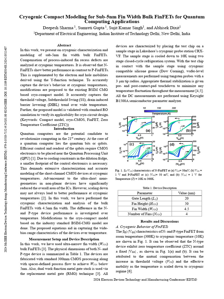 Cryogenic Compact Modeling For Sub-5nm Fin Width Bulk FinFETs For ...