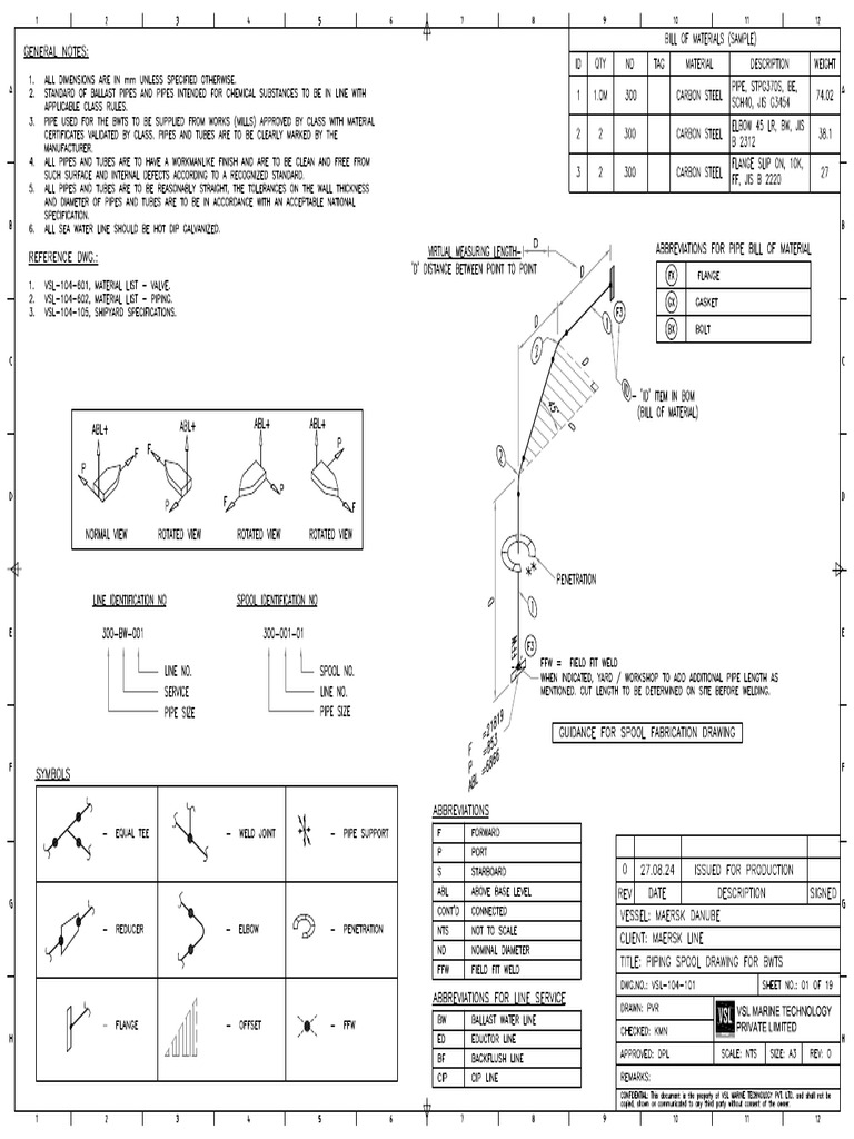 VSL-104-101 Piping Spool Drawings - Rev0 | PDF