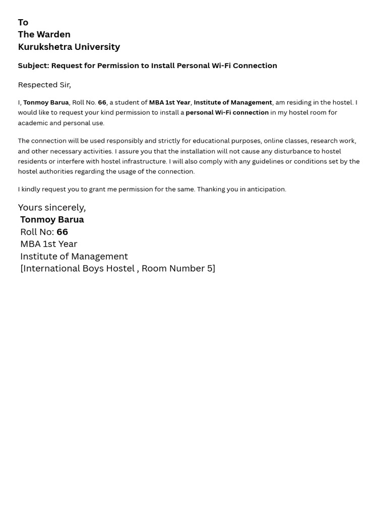 Request for Wi-Fi Installation Permission | PDF