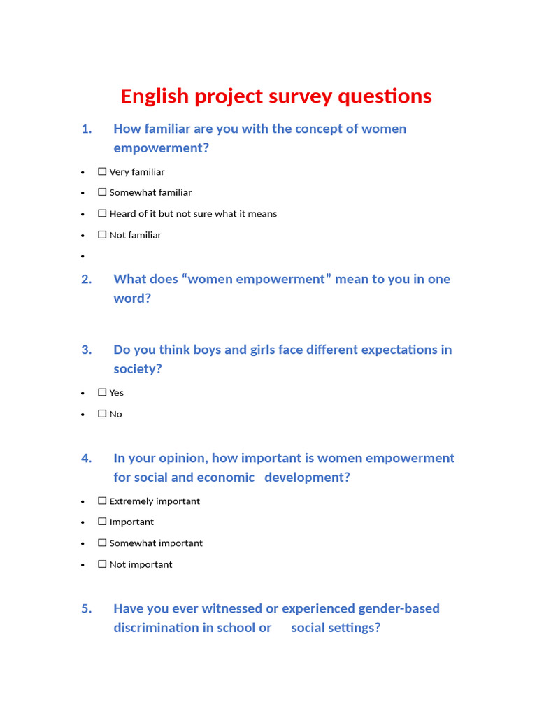 English Project Survey Questions | PDF | Gender | Gender Studies