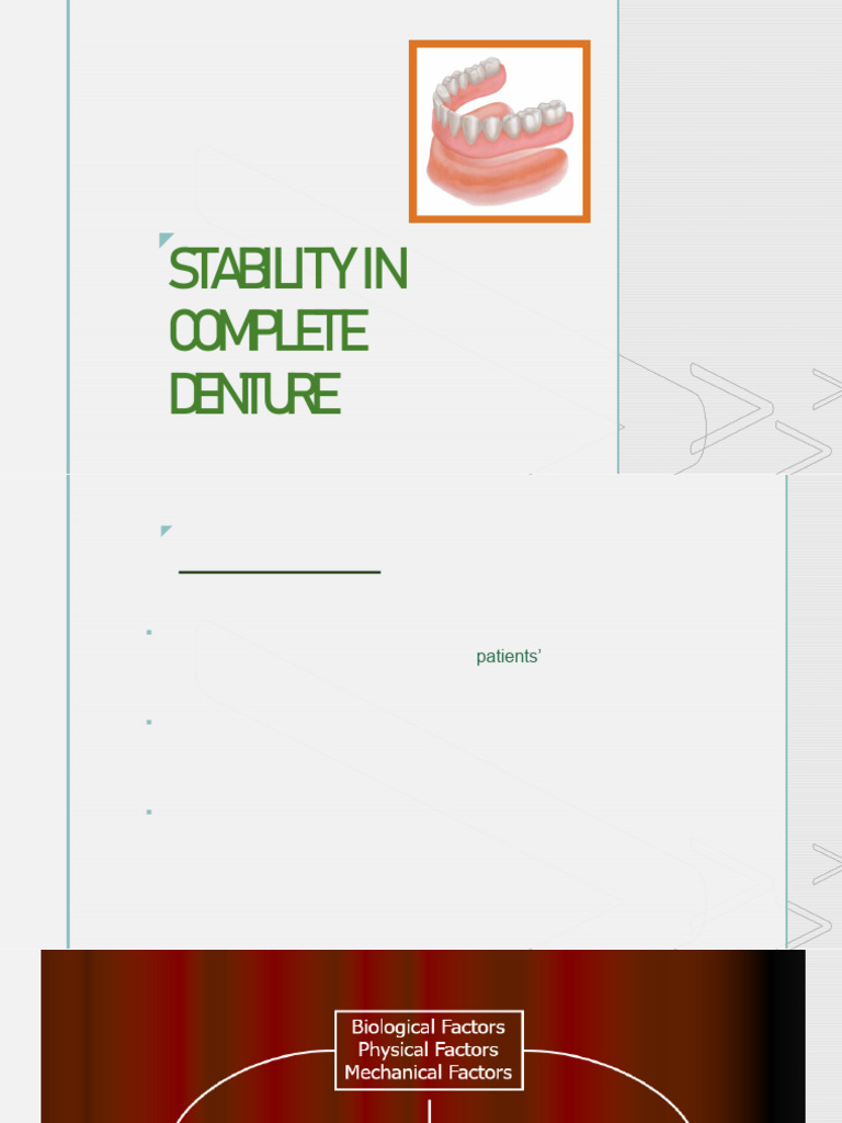 Complete Denture Stability Factors | PDF | Dentures | Tongue