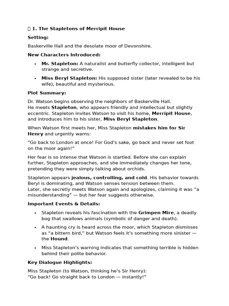 The Stapletons and Baskerville Hall | PDF | Dr. Watson | The Hound Of ...