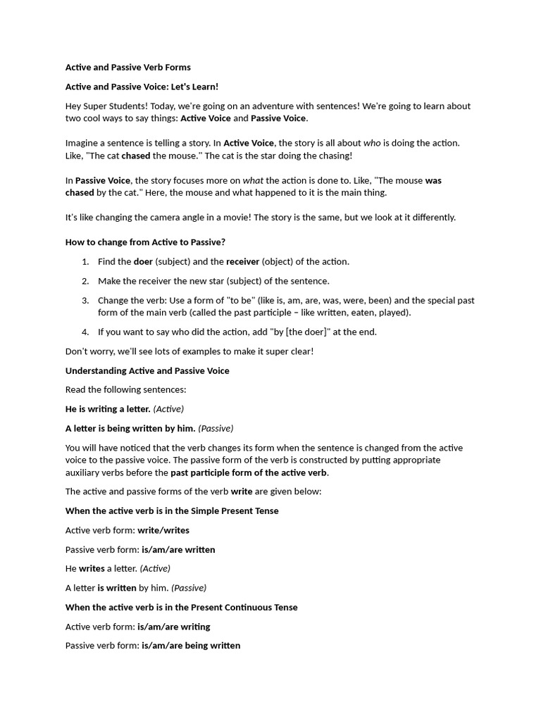 Active and Passive Verb Forms | PDF | Perfect (Grammar) | Verb