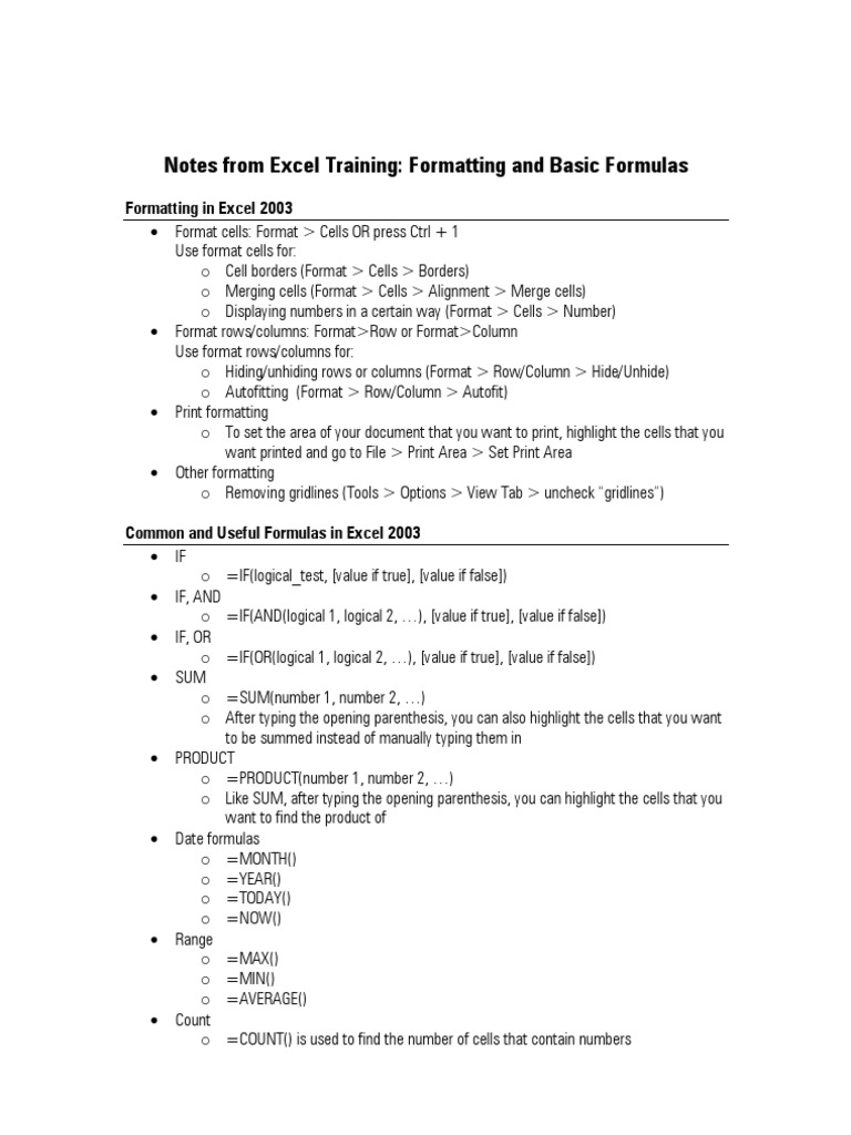 Exceltraining Beginner1 Handout Pdf Microsoft Excel Application Software
