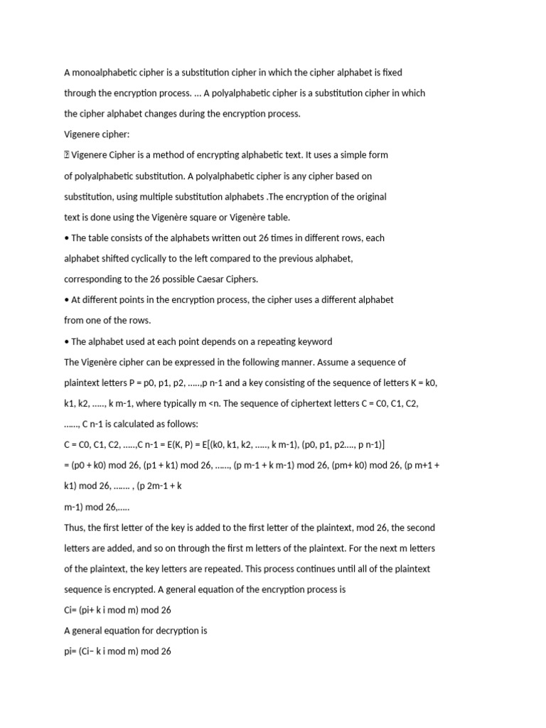 A Monoalphabetic Cipher Is A Substitution Cipher in Which The Cipher ...