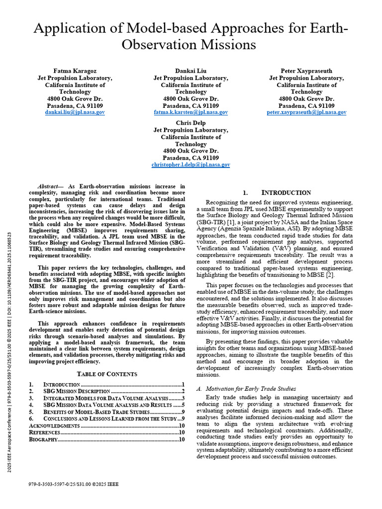 Application of Model Based Approaches For Earth Observation Missions ...