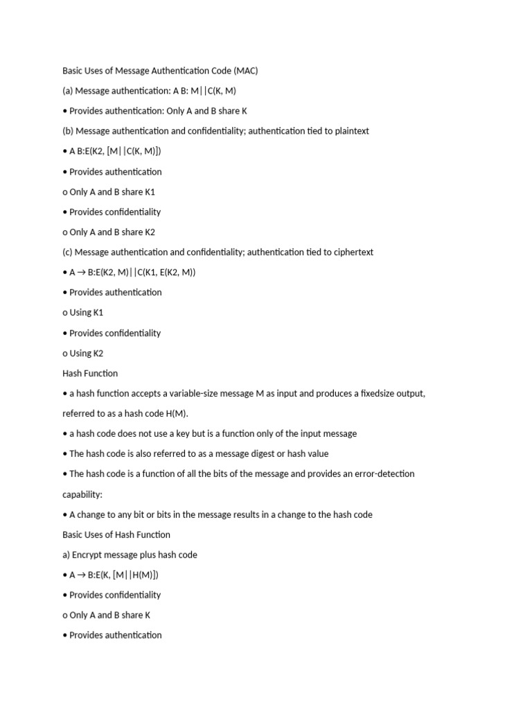 Message Authentication Code and Hash Function Basics | PDF | Key ...