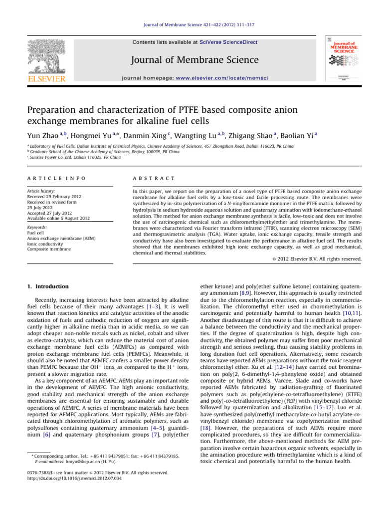 Preparation and Characterization of PTFE Based Composite Anion | PDF ...