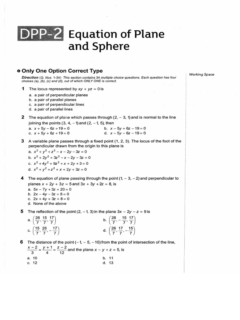 Equation of Plane and Sphere | PDF