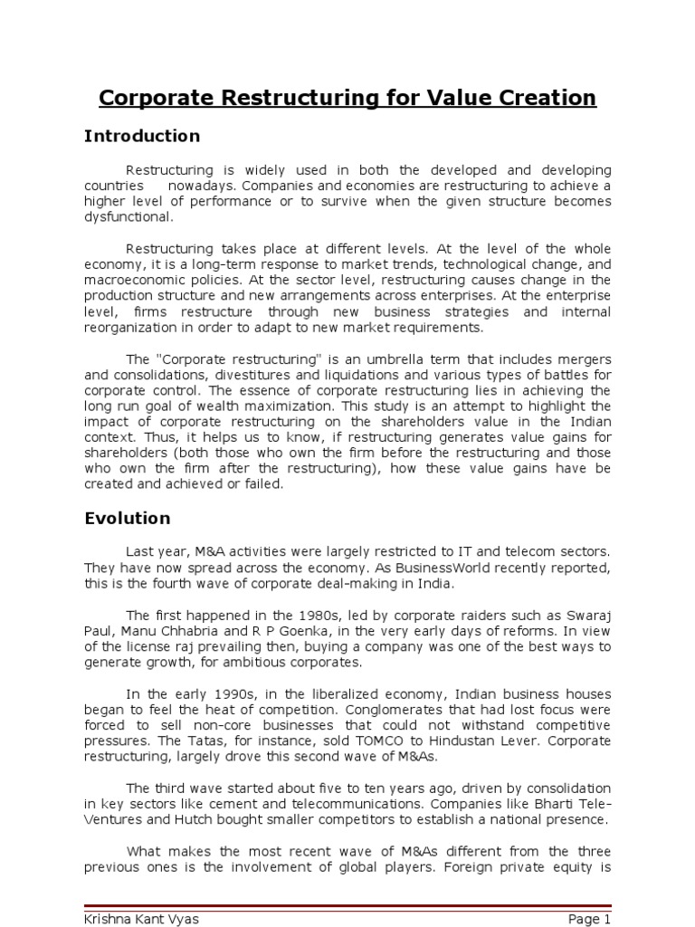 Corporate Restructuring For Value Creation | PDF | Leveraged Buyout ...