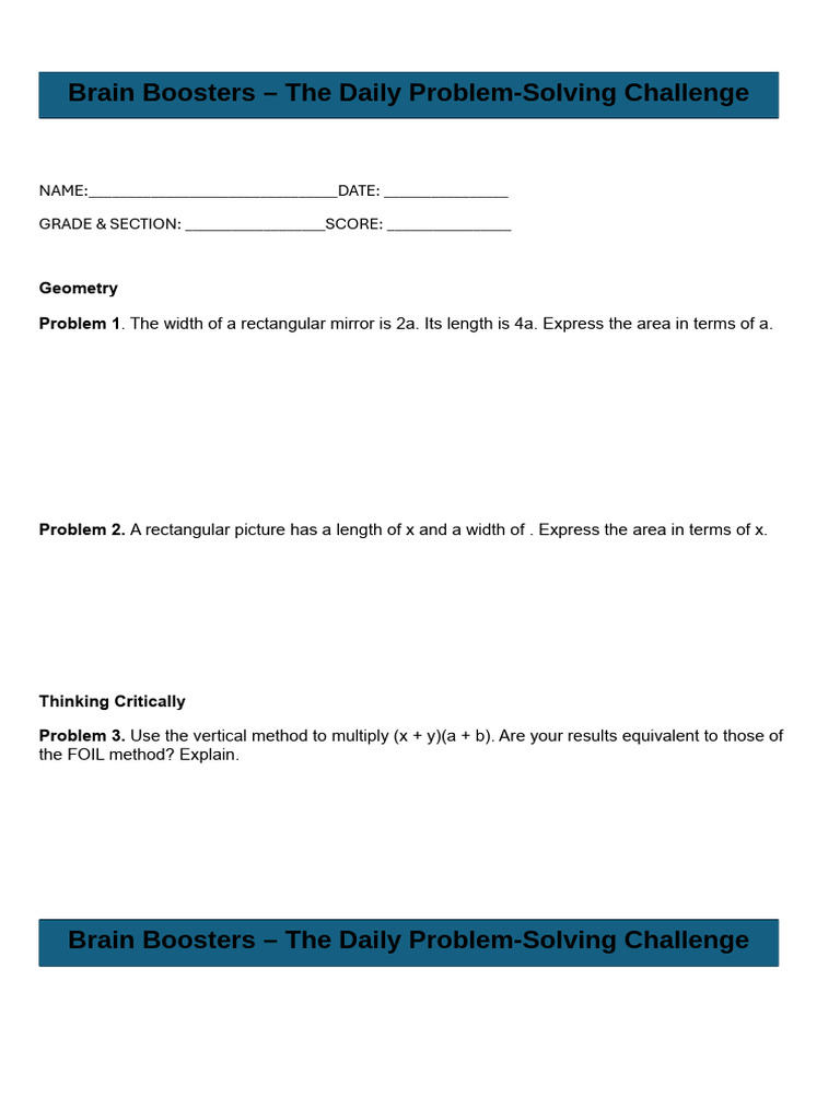 Week 5 Brain Boosters - The Daily Problem Solving Challenge - Docx ...