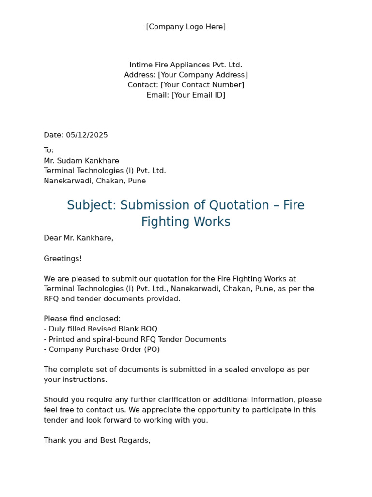 Cover Letter Fire Fighting Works | PDF