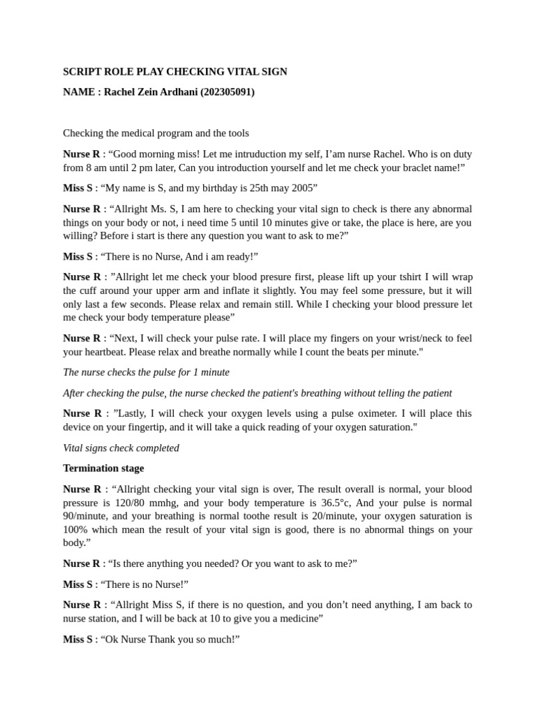 Script Role Play Checking Vital Sign | PDF