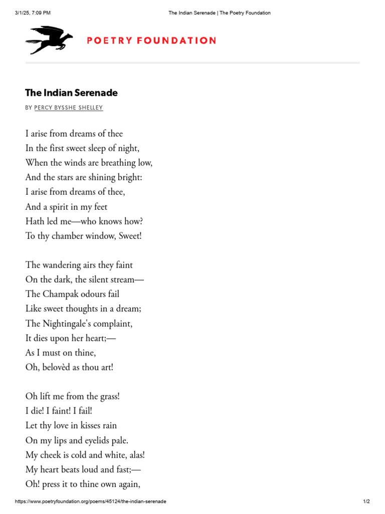 The Indian Serenade Poem Analysis | PDF