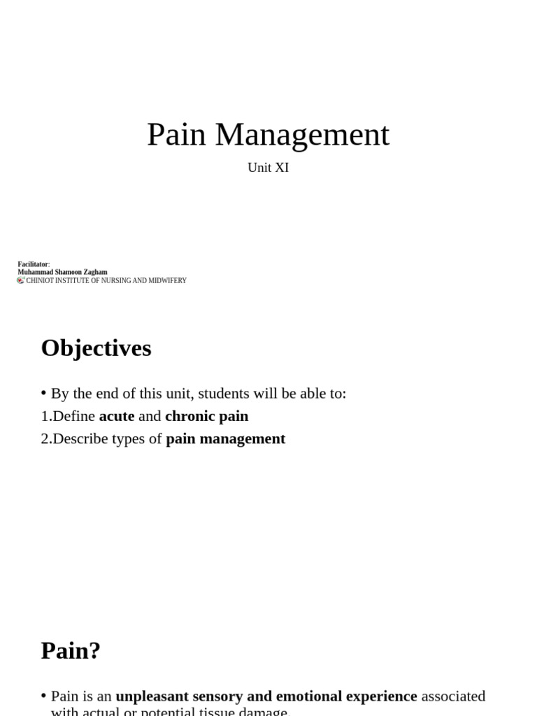 Unit XI Pain Management | PDF | Pain | Analgesic