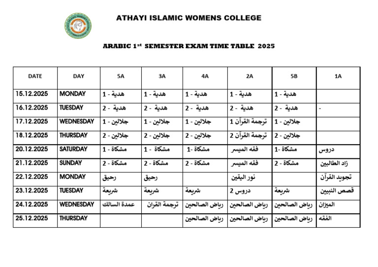 Arabic Time Table2025 | PDF