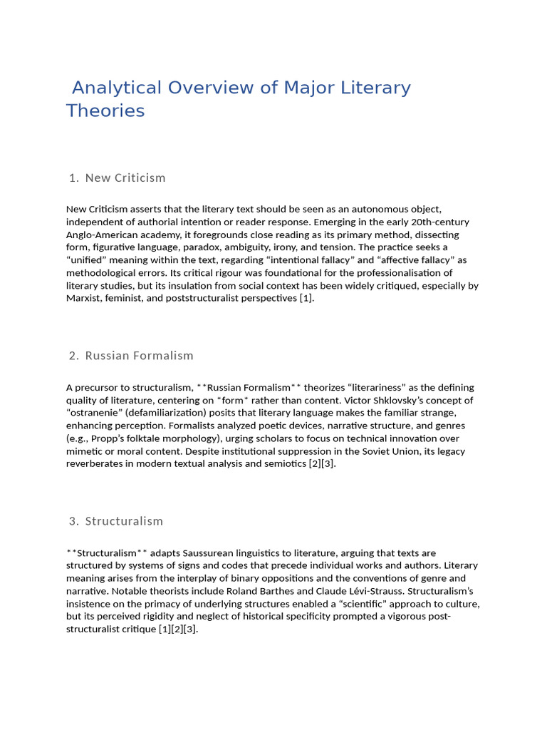 Analytical Overview of Major Literary Theories | PDF | Postmodernism ...