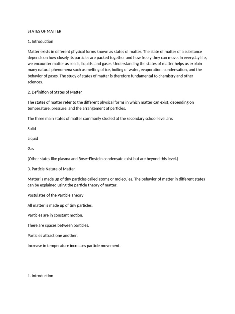 Lesson Note On State of Matter | PDF | Gases | Liquids