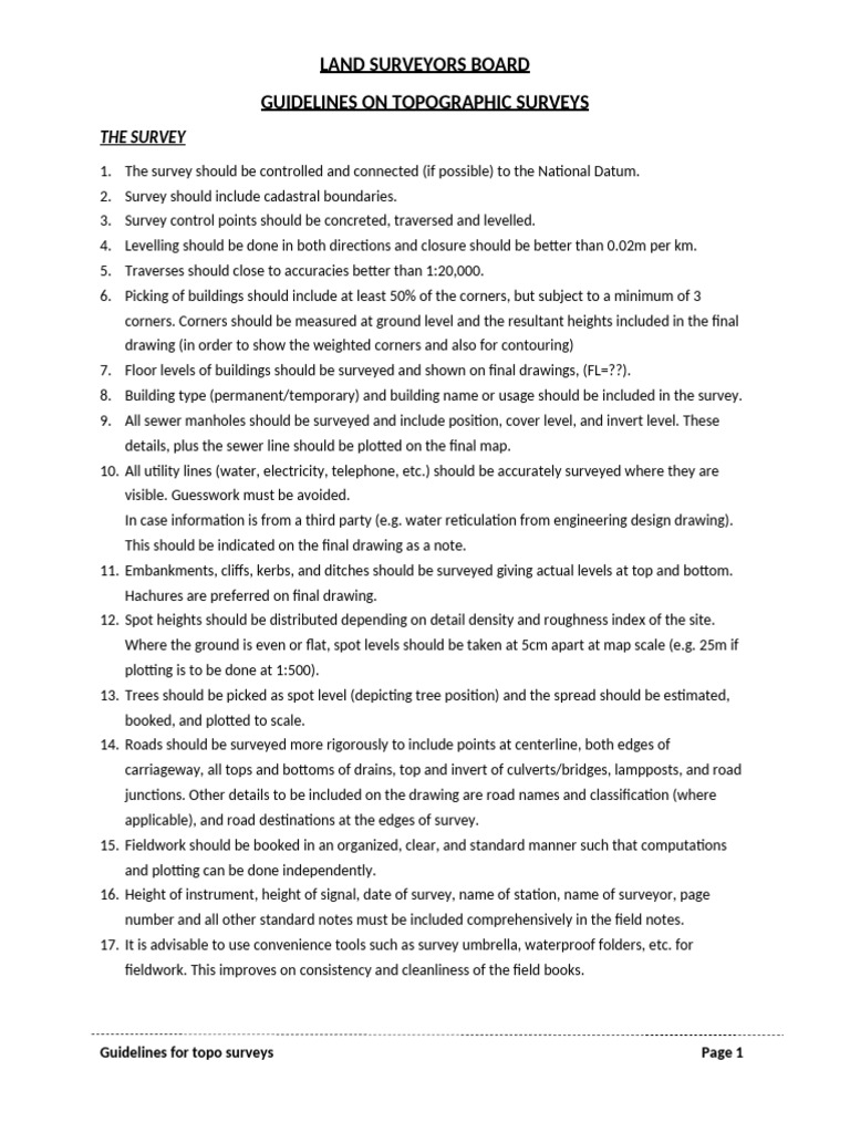 Guidelines On Topographic Surveys | PDF | Surveying | Map