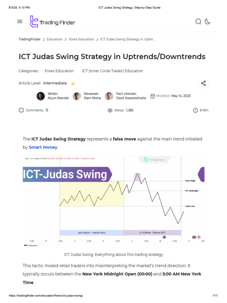 ICT Judas Swing Strategy | PDF | Market Trend | Financial Markets