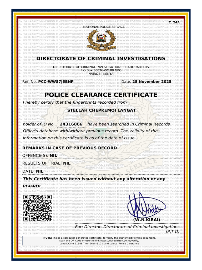 Pcc-wws7j6bnp-Police Clearance Certificate WK | PDF