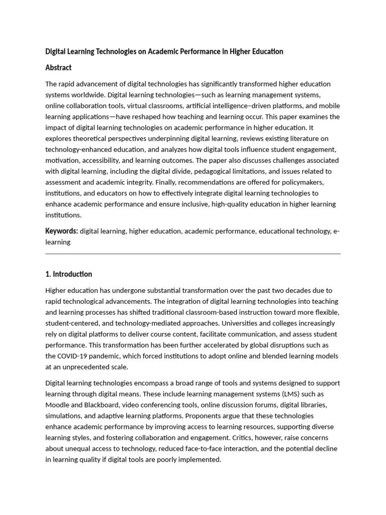 Impact of Digital Learning on Academic Success | PDF | Educational ...