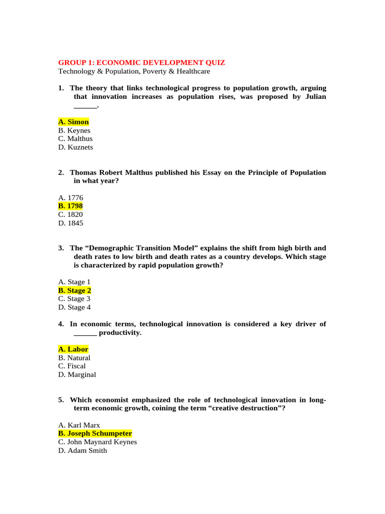 Economic Development Group 1 Midterm Questionnaire | PDF | Poverty ...
