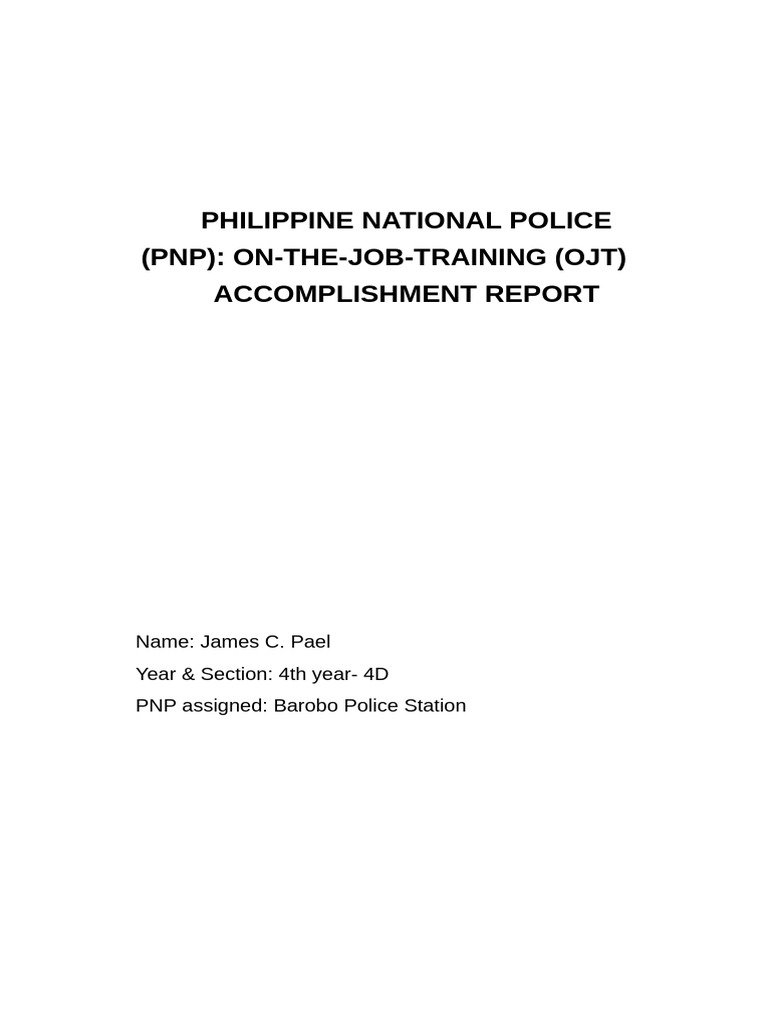 PNP OJT Accomplishment Report by James Pael | PDF