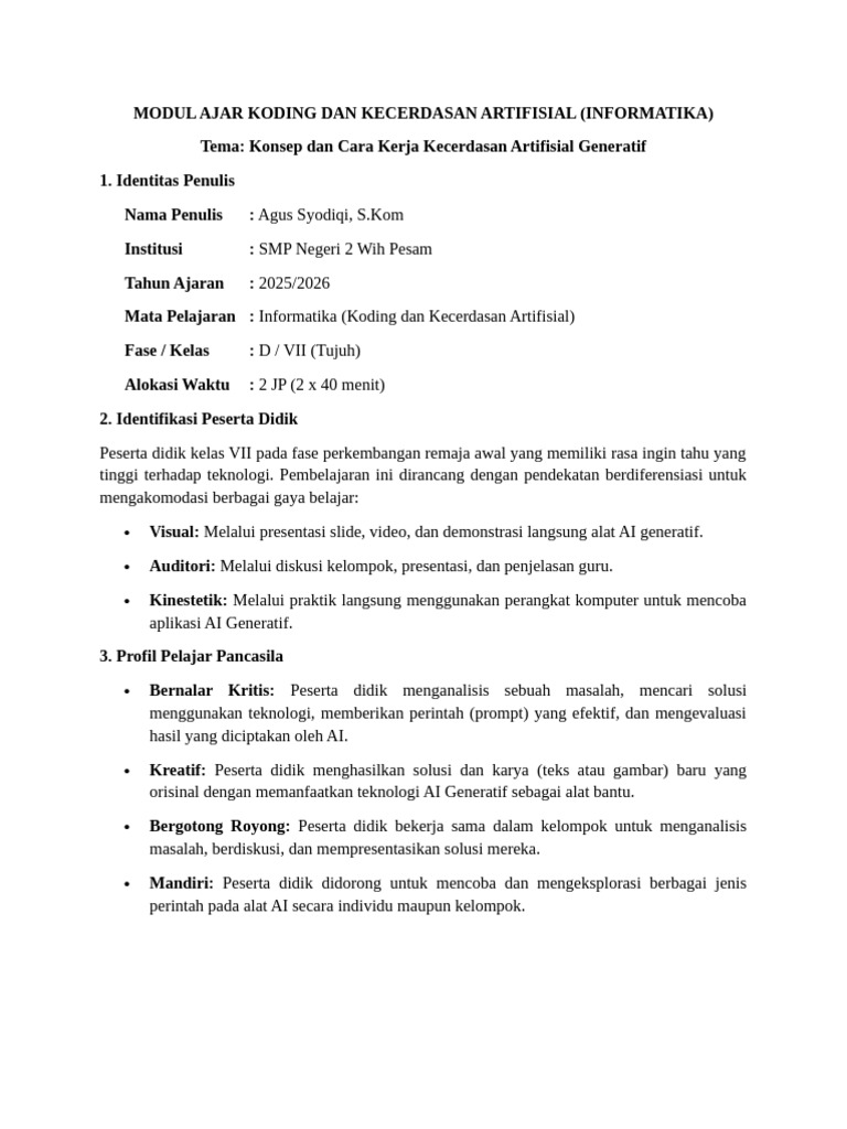 Koding dan AI Generatif untuk Siswa VII | PDF