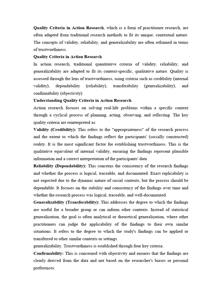 Quality Criteria in Action Research | PDF | Validity (Statistics ...