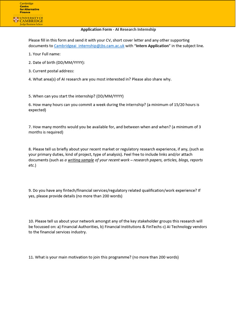 2025 08 Ccaf Application Form Ai Research Internship | PDF