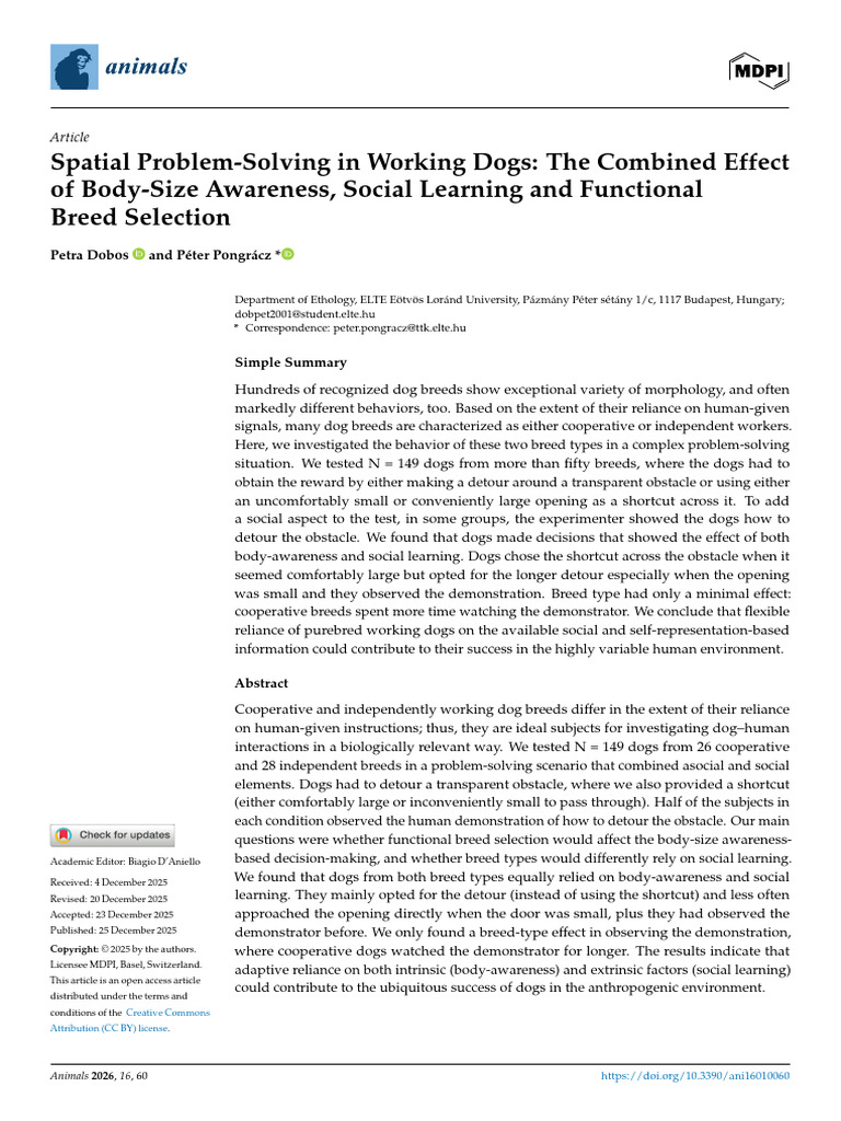 Spatial Problem-Solving in Working Dogs | PDF | Dog Breeds | Dogs
