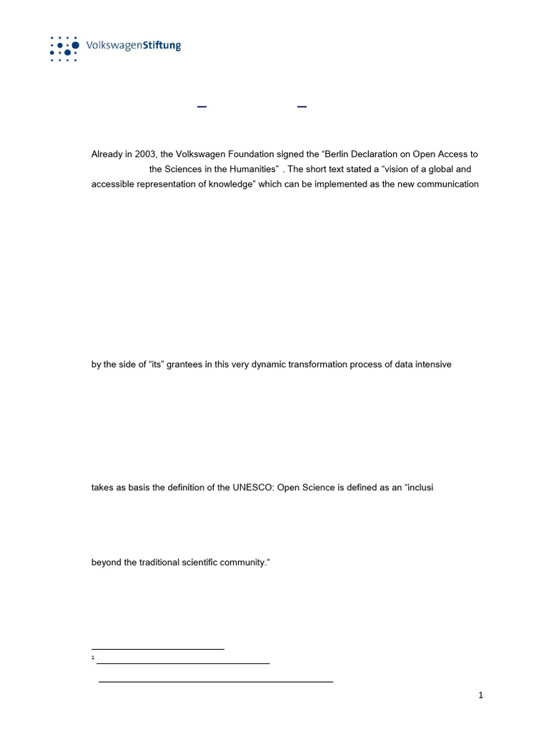 Open Science Policy and Implementation Volkswagen Foundation | PDF ...