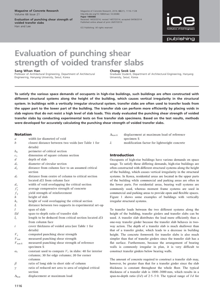 Evaluation of Punching Shear Strength of Voided Transfer Slab | PDF ...