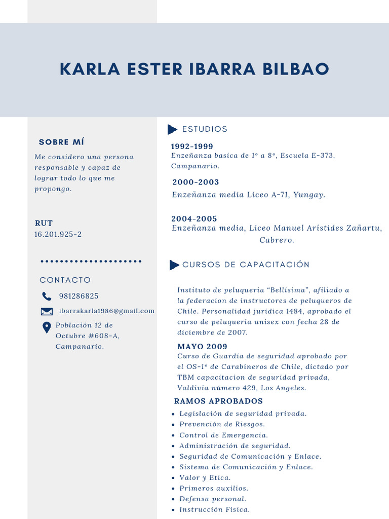 A4 CV Sin Foto Trabajo Formal Joven Blanco y Azul | PDF