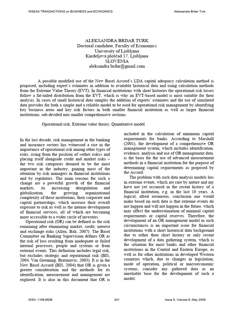 A Quantitative Operational Risk Management Model | PDF | Value At Risk ...