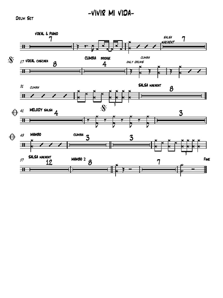 Vivir Mi Vida-Am - Drum Set | PDF