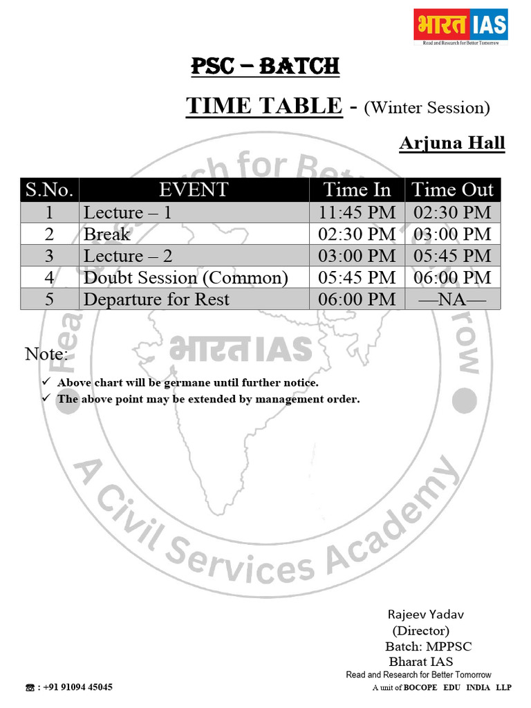 PSC Daily Time Table | PDF