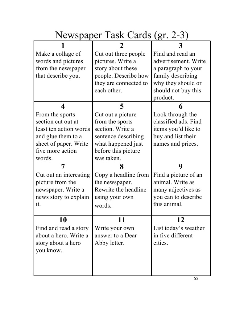 Newspaper Task Cards | PDF | Home & Garden | General Fiction