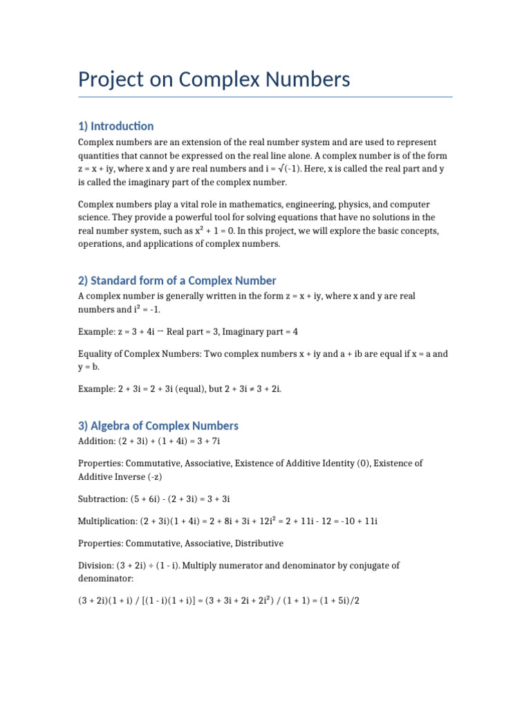 Complex Numbers Project | PDF | Complex Number | Numbers