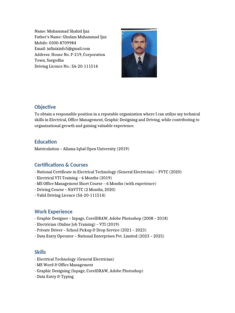 Muhammad Shahid Ijaz CV | PDF