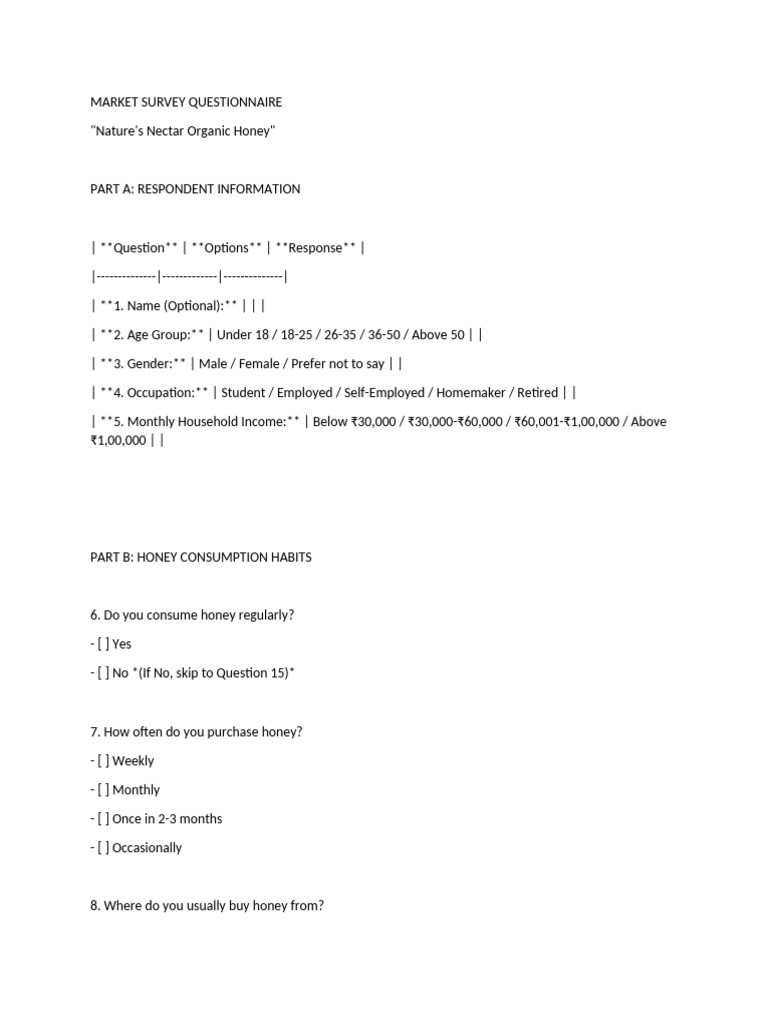 Market Survey Questionnaire | PDF