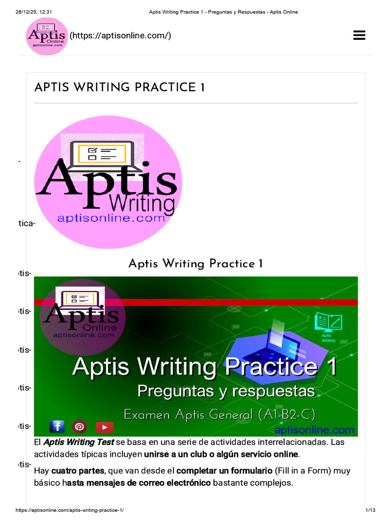 Aptis Writing Practice 1 - Preguntas y Respuestas - Aptis Online | PDF ...