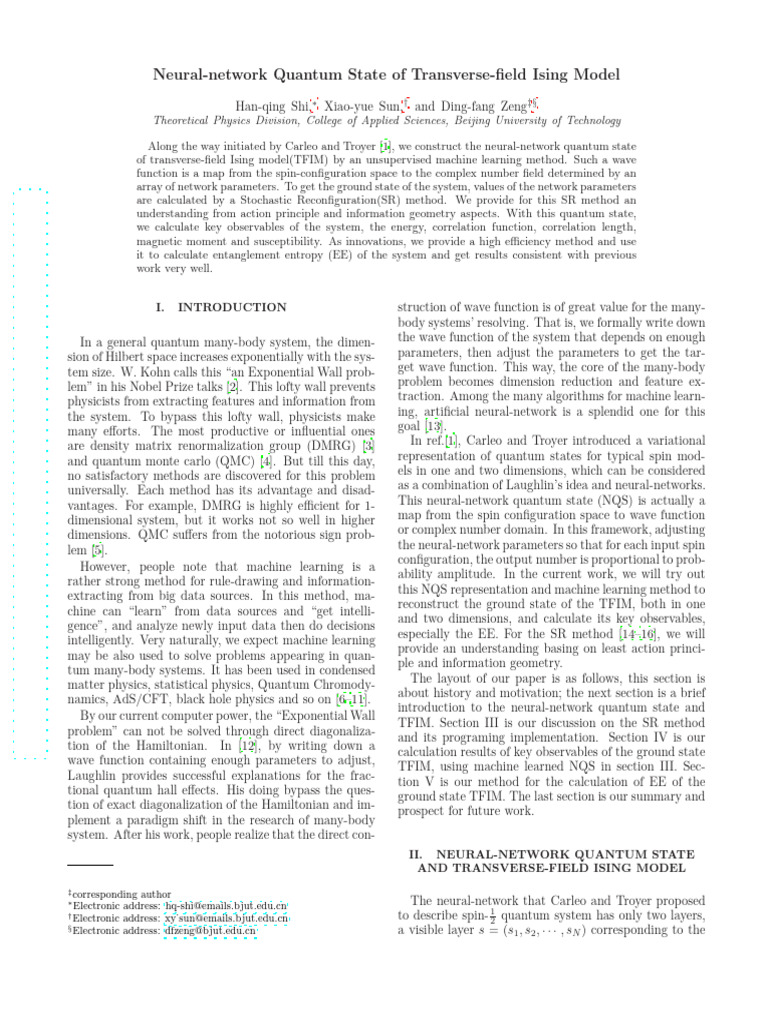 Neural-Network Quantum State of Transverse-Field Ising Model | PDF ...