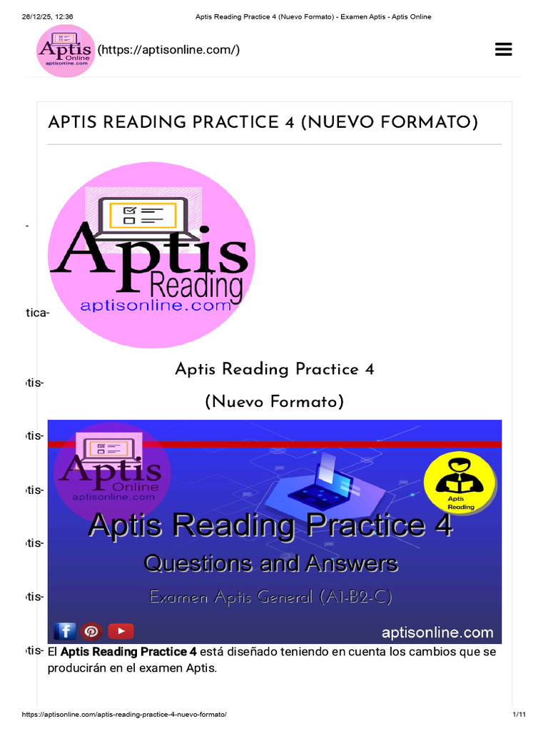 Aptis Reading Practice 4: Nuevo Formato | PDF